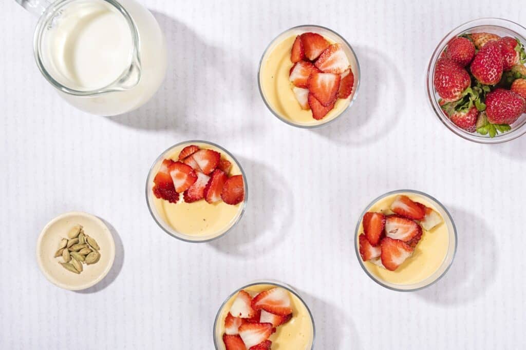 Homemade Custard Pudding with Strawberries