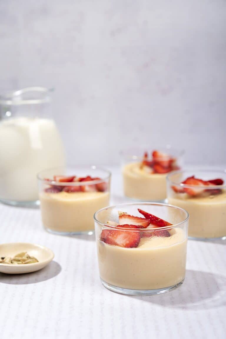 Homemade Custard Pudding with Strawberries