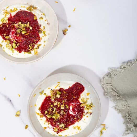 High Protein Yogurt Breakfast with Raspberry Compote