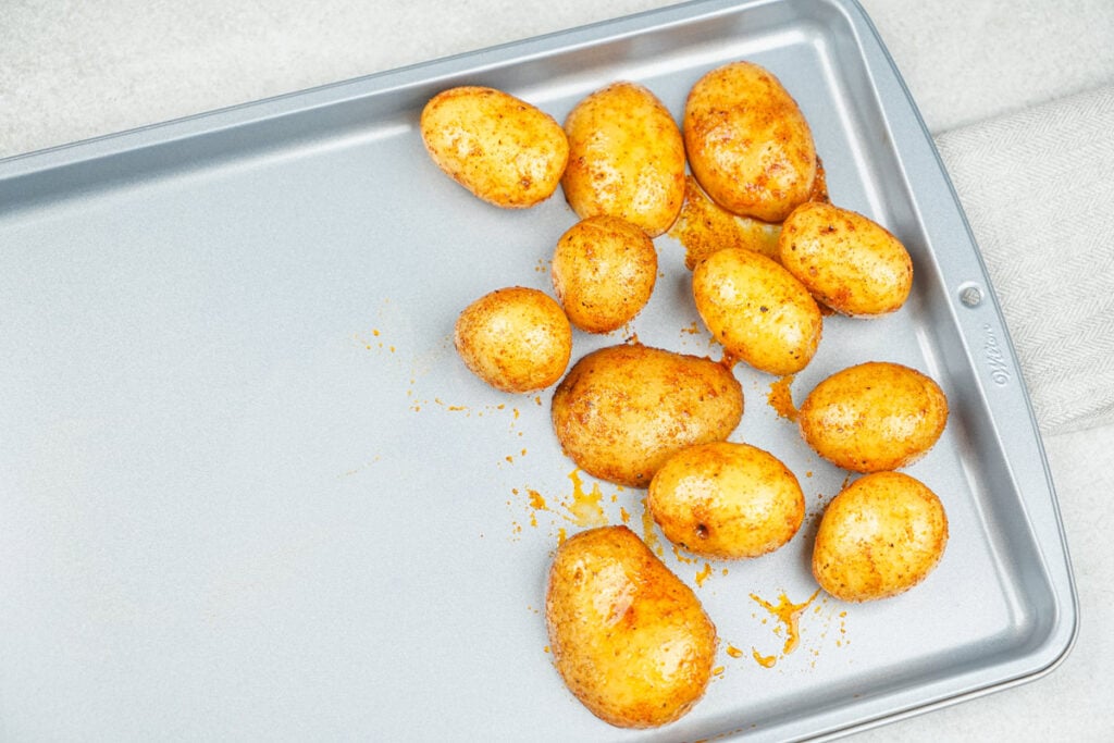 Crispy Smashed Potatoes in Oven with Feta Dipping Sauce