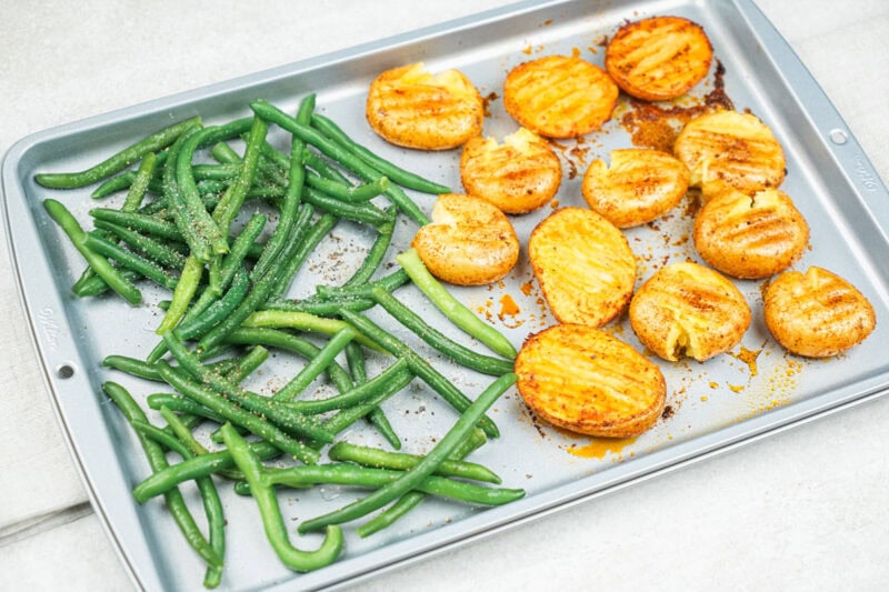 Crispy Smashed Potatoes in Oven with Feta Dipping Sauce